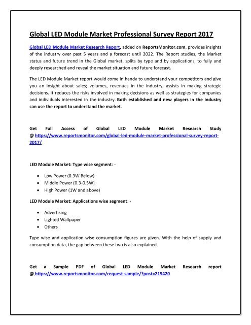 Global LED Module Market Competitor Analysis Report 2017