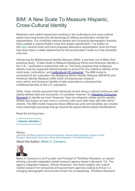 BIM A New Scale To Measure Hispanic, Cross-Cultural Identity