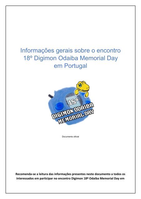 Informações gerais sobre o encontro 18º Digimon Odaiba Memorial Day em ...