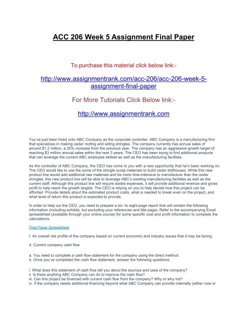 ACC 206 Week 5 Assignment Final Paper