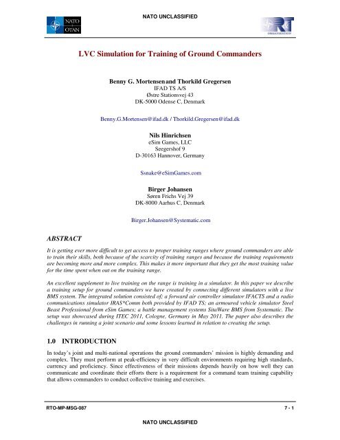 LVC Simulation for Training of Ground Commanders - IFAD TS A/S