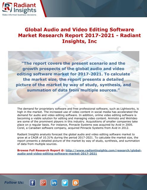 Global Audio and Video Editing Software Market Research Report 2017 ...