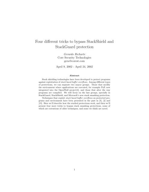 Four different tricks to bypass StackShield and StackGuard protection