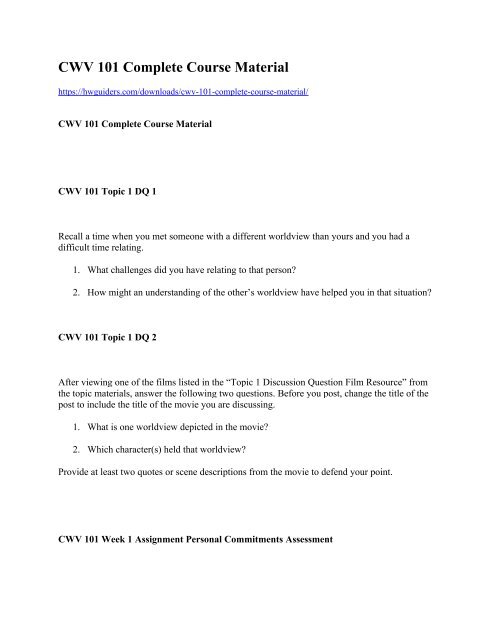 CWV 101 Complete Course Material
