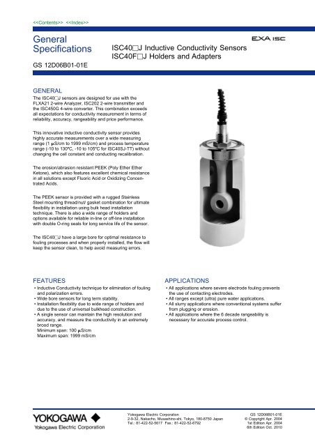 General Specification for Conductivity Sensors - Yokogawa