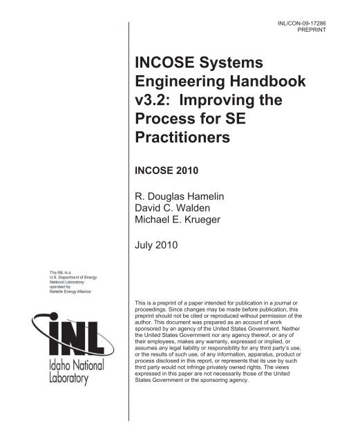INCOSE Systems Engineering Handbook v3.2(2010)