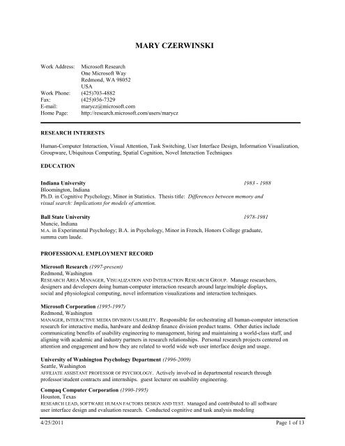 CURRICULUM VITAE - Microsoft Research