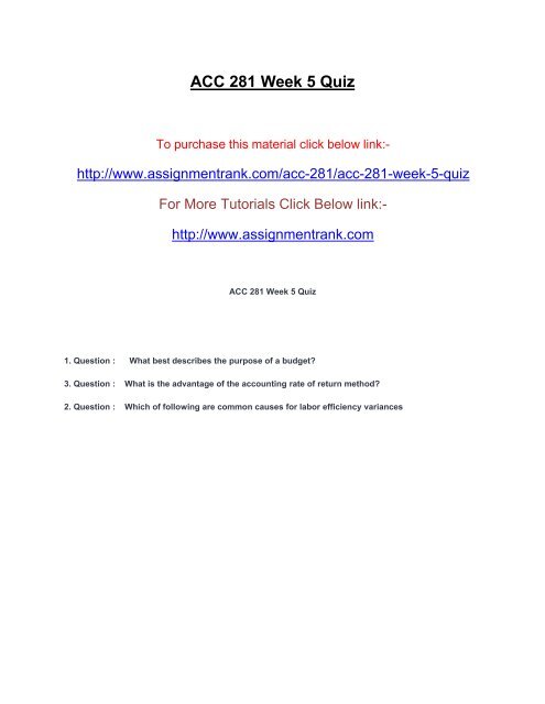 ACC 281 Week 5 Quiz