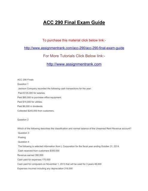 ACC 290 Final Exam Guide