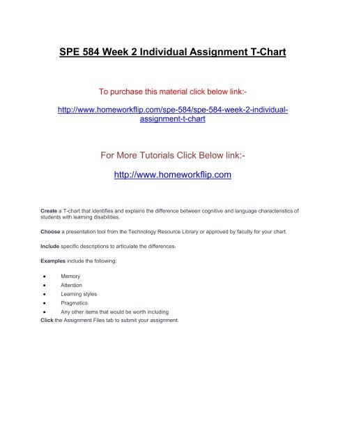 SPE 584 Week 2 Individual Assignment T-Chart