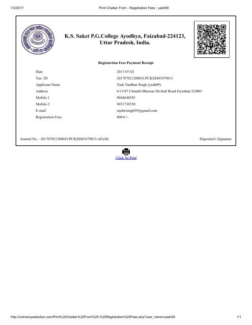 Print Challan From - Registration Fees _ yash09