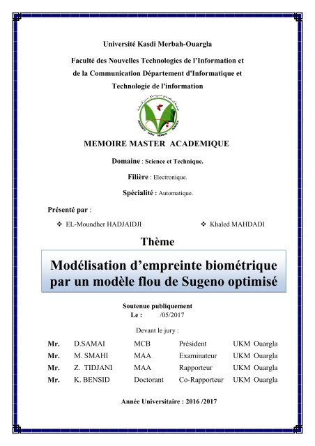 Master Informatique et Télécommunications AU 2016/2017 Faculté