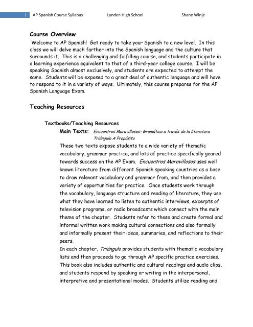 AP Spanish Course Syllabus - Lynden School District