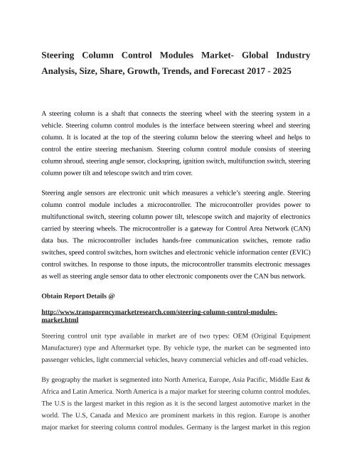 Steering Column Control Modules Market