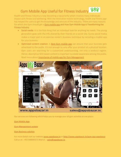 Gym Mobile App Useful for Fitness Industry