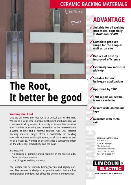 CERAMIC BACKING MATERIALS Suitable for all ... - LINCOLN Electric