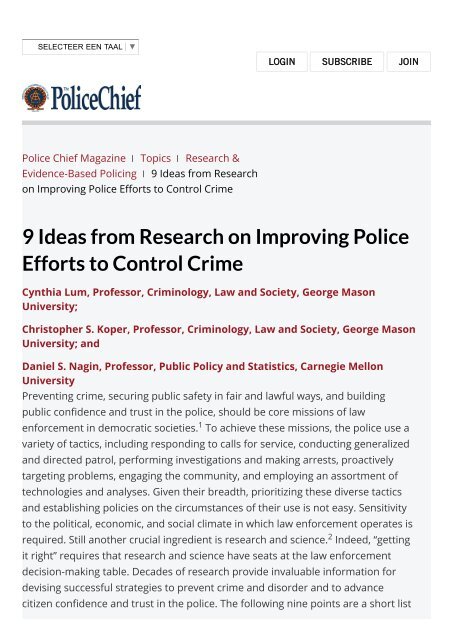 9 Ideas from Research on Improving Police Efforts to Control Crime ...