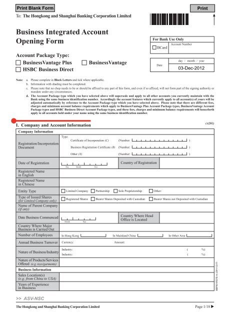 Business Integrated Account Opening Form - HSBC HK Commercial ...