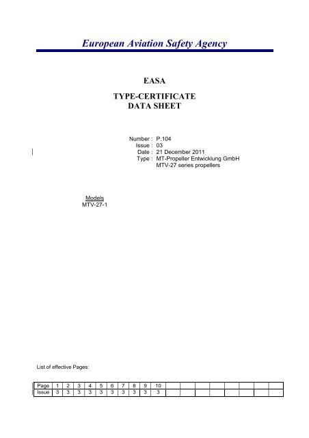 European Aviation Safety Agency EASA TYPE-CERTIFICATE DATA ...