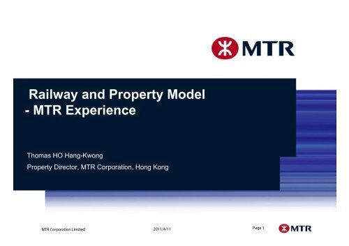 Railway and Property Model - MTR Experience - Department of ...