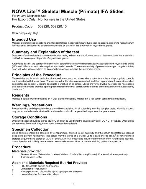 NOVA Lite™ Skeletal Muscle (Primate) IFA Slides - INOVA Diagnostics