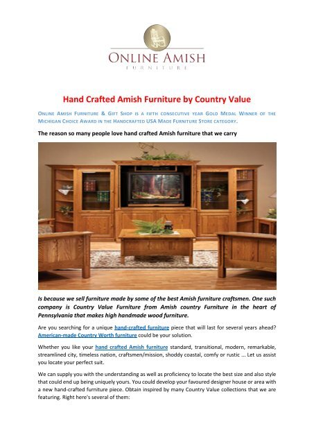 Hand Crafted Amish Furniture by Country Value