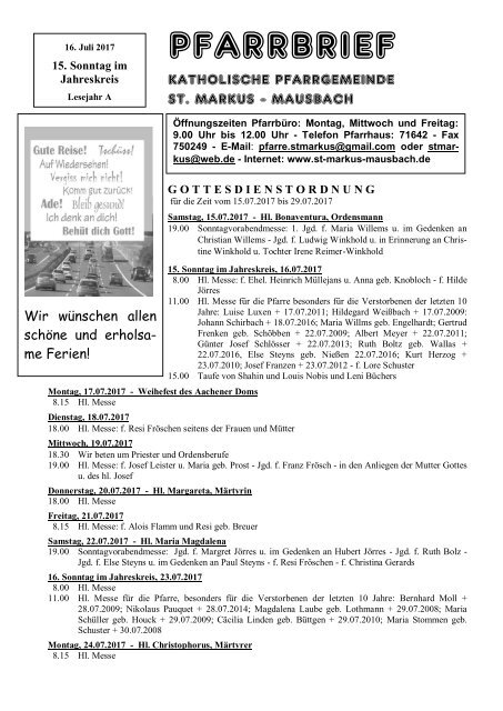 Pfarrbrief 15.07.2017
