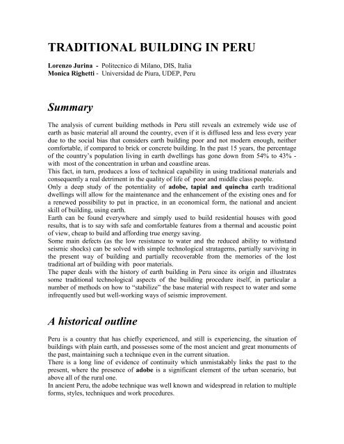 TRADITIONAL BUILDING IN PERU - ICOMOS