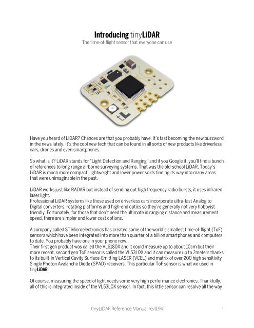 Tinylidar The Time Of Flight Sensor That Every One Can Use