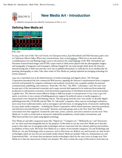 New Media Art - Introduction - Art, Technology, and Culture ...