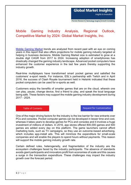 Mobile Gaming Industry Analysis, Pitfalls and Future Challenges from 2017 to 2024