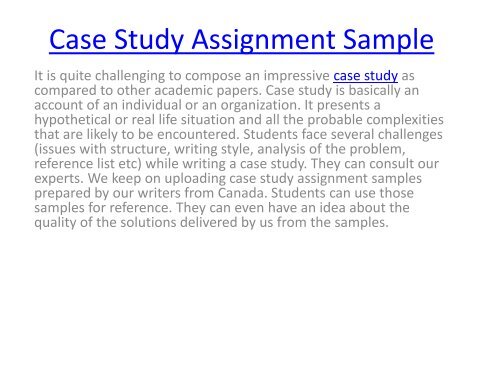 Case Study Assignment Sample