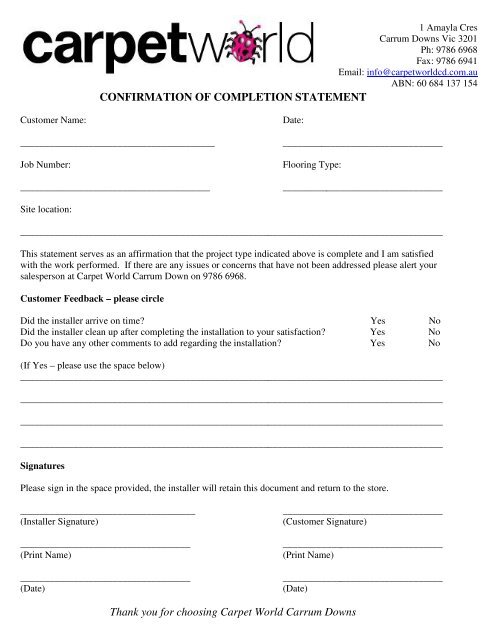 Confirmation of Completion Statement