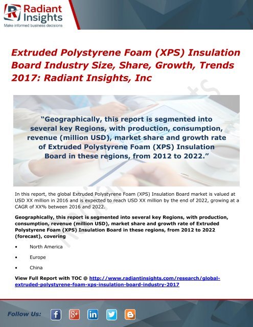 Extruded Polystyrene Foam (XPS) Insulation Board Industry Size, Share ...