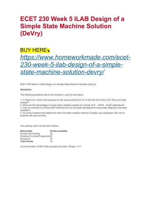 ECET 230 Week 5 ILAB Design of a Simple State Machine Solution (DeVry)
