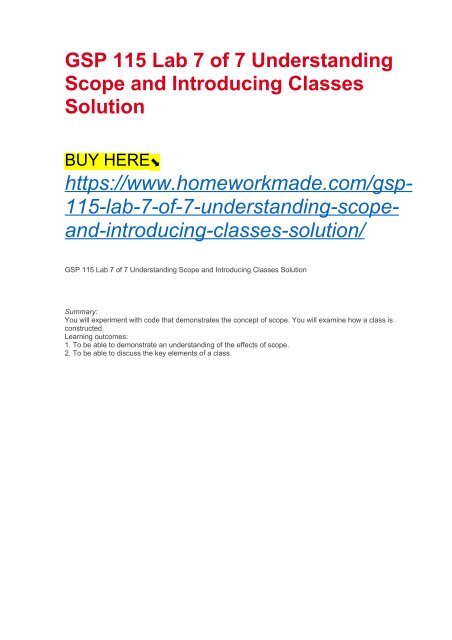 GSP 115 Lab 7 of 7 Understanding Scope and Introducing Classes Solution