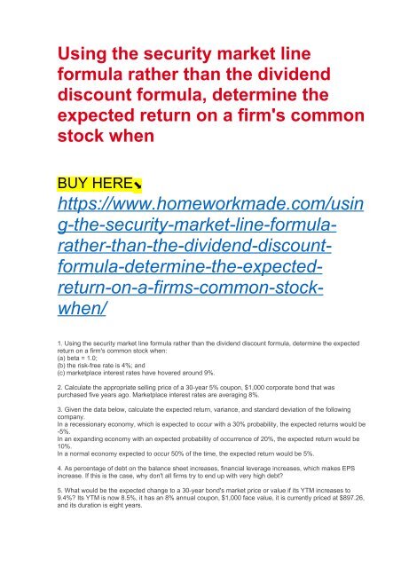 Using the security market line formula rather than the dividend ...