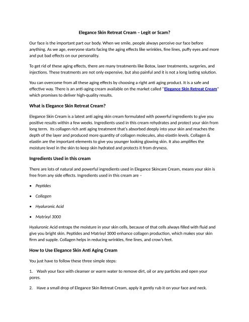 Elegance Skin Retreat Cream – Legit or Scam?