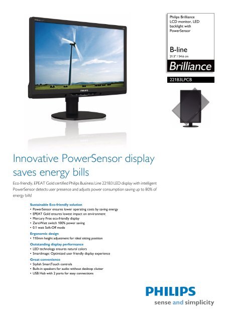 221B3LPCB/02 Philips LCD monitor, LED backlight with PowerSensor