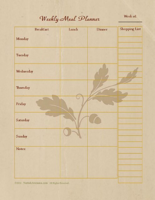 Vintage Fall Oak Leaf Meal Planner Kitchen Inventory Printables