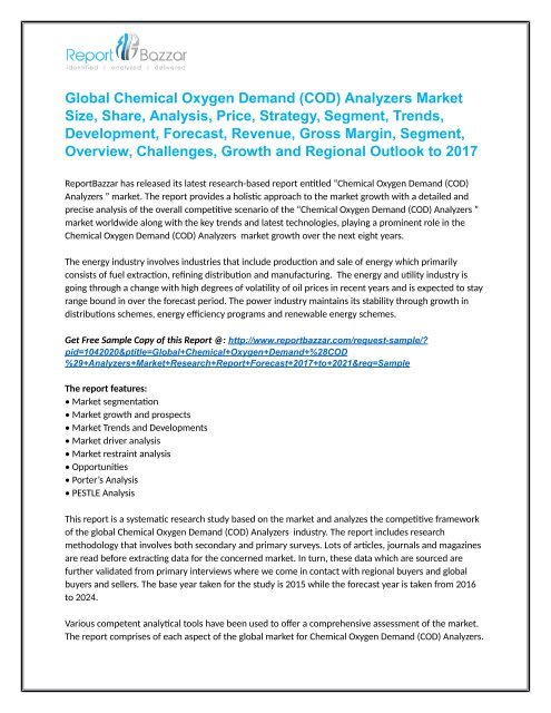 Chemical Oxygen Demand (COD) Analyzers Market Analysis- opportunities ...