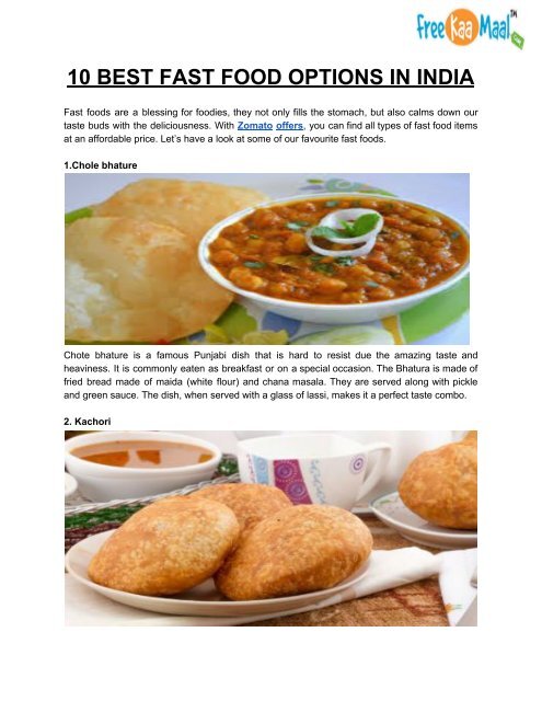 10 BEST FAST FOOD OPTIONS IN INDIA