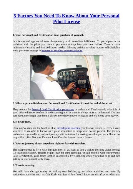 5 Factors You Need To Know About Your Personal Pilot License