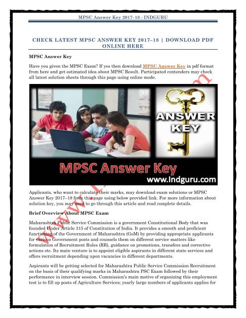 MPSC Answer Key