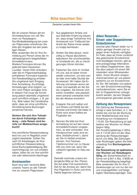 Bitte beachten Sie: - Deutschen Lourdes Verein