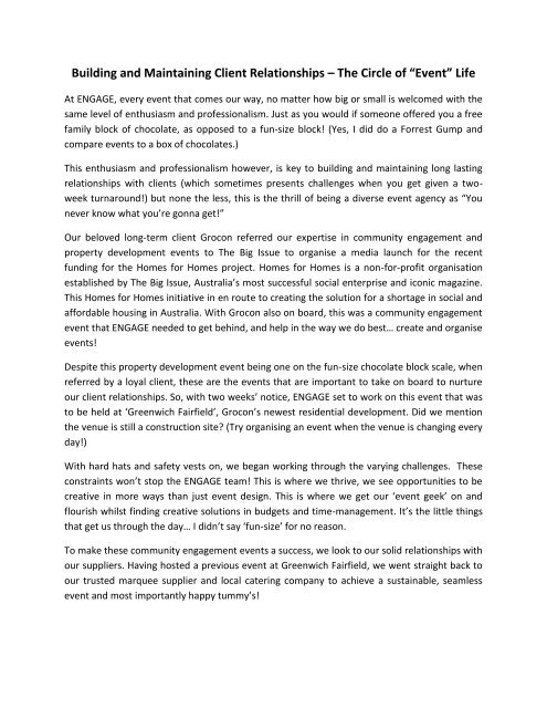 Building and Maintaining Client Relationships – The Circle of “Event” Life