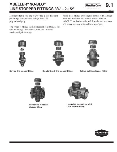 MUELLER® NO-BLO® LINE STOPPER FITTINGS 3/4" - 2-1/2"