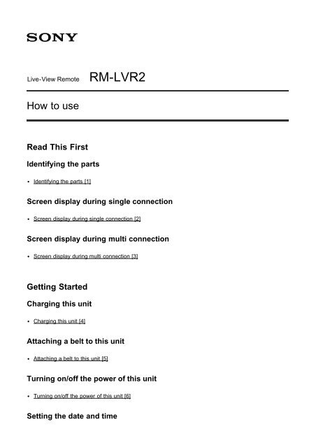 Sony RM-LVR2 - RM-LVR2 Manuel d'aide Anglais