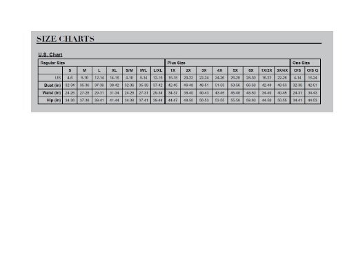 Icollection Size chart