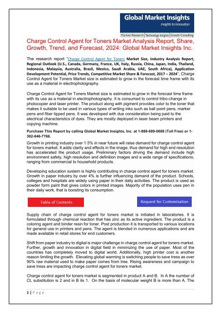 Analysis of Charge Control Agent for Toners Market applications and ...